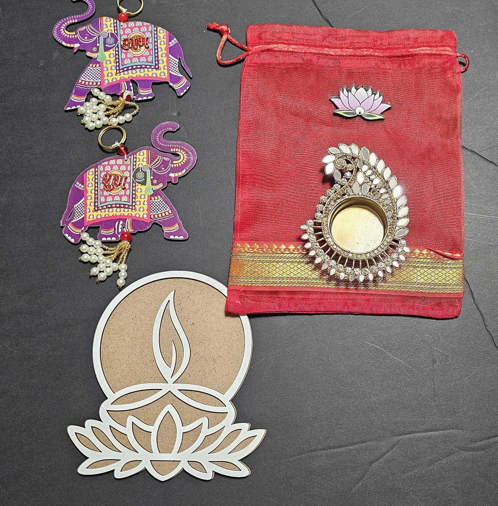 Diwali Gift Box With Tealight Candle Holders, Shubh Labh & Rangoli MDF ...