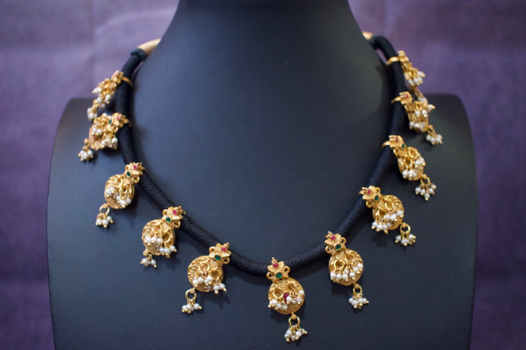 Sacred Elegance: Indian Traditional Black Thread Temple Jewelry Choker ...
