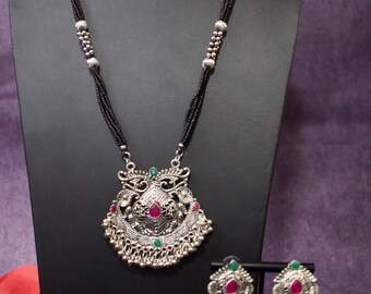 36 Inch Silver Oxide Long Black Mangalsutra Timeless Symbol of Love and Commitment
