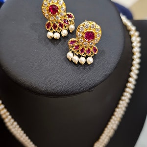 Exquisite Pearl Tanmani Necklace and Earring Set Handcrafted Bridal ...