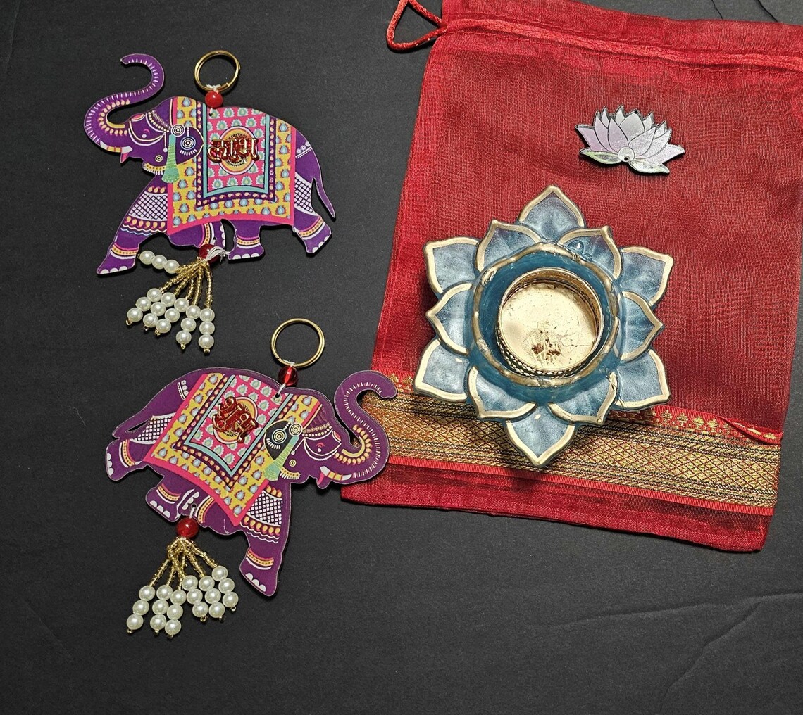 Diwali Gift Box With Tealight Candle Holders, Shubh Labh & Rangoli MDF ...