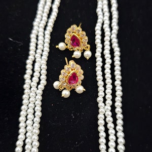 Exquisite Pearl Tanmani Necklace and Earring Set Handcrafted Bridal ...