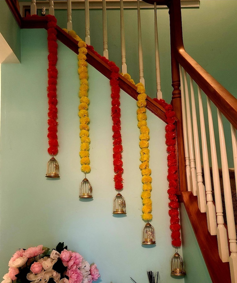 Marigold Garland Hangings With Cage - Vibrant Floral Home Decor - Etsy