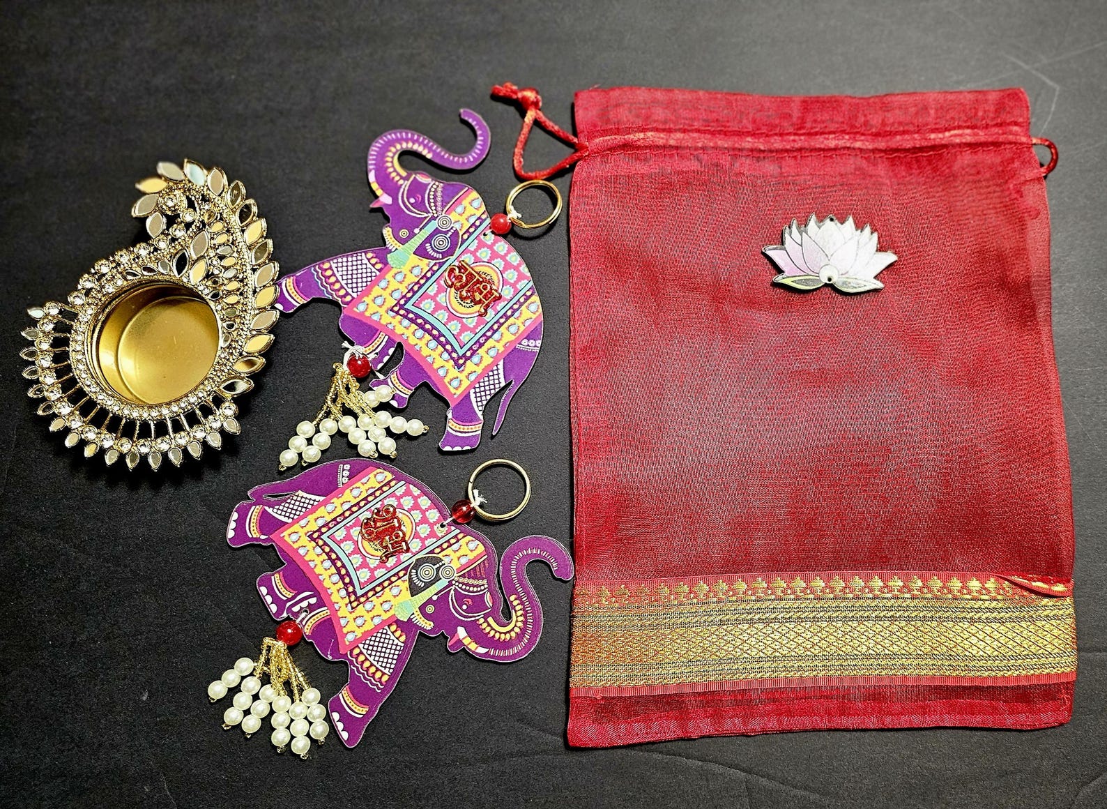 Diwali Gift Box With Tealight Candle Holders, Shubh Labh & Rangoli MDF ...
