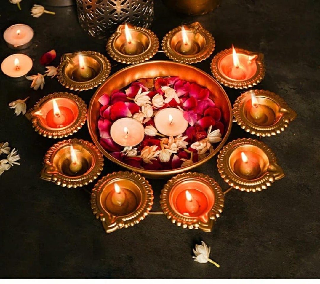 Metal Diya Oil Lamp Urli | Candle Floating Bowl | Tealight Holder Bowl ...