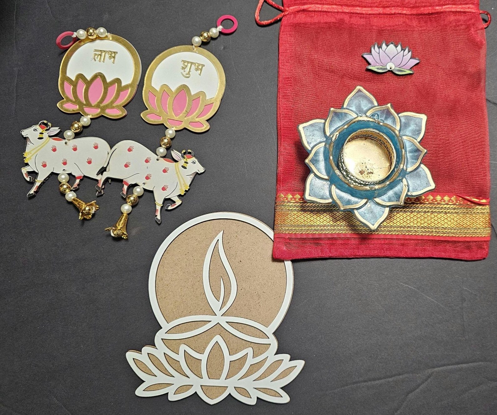 Diwali Gift Box With Tealight Candle Holders, Shubh Labh & Rangoli MDF ...