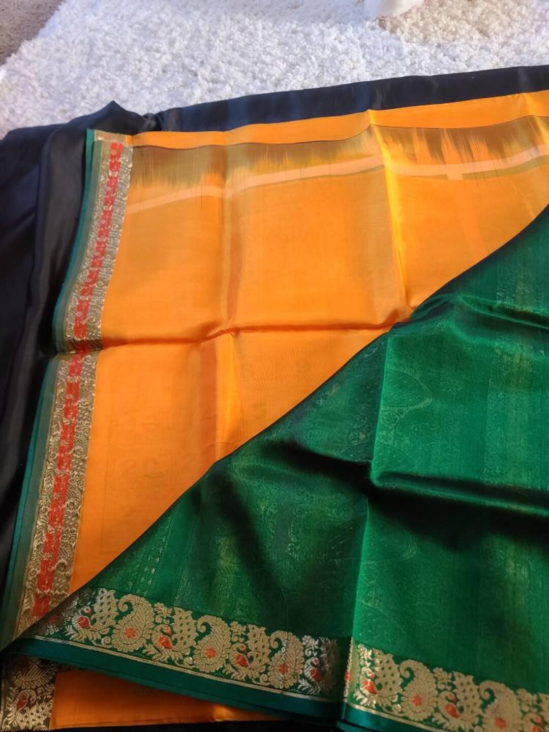 Pure Double Color Peshwai Silk Saree With Peacock Border and Pallu - Etsy