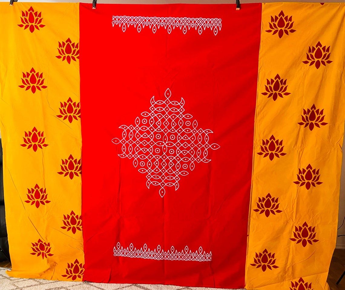 Hand Painted Velvet Cloth Kolam Backdrop / Muggu Backdrop / Festive ...