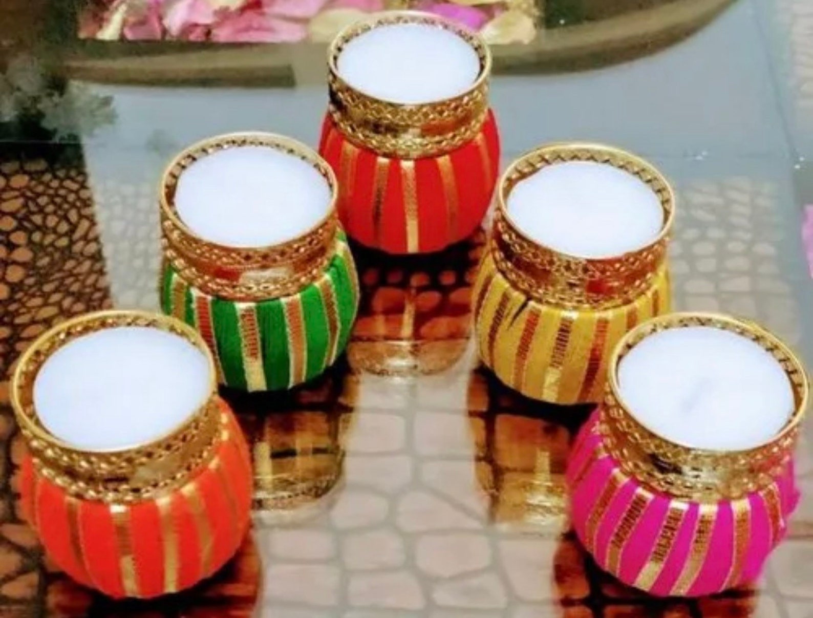 Set of 4 Diwali Damru / Matki Tea Light Candle Holders (random Colors ...
