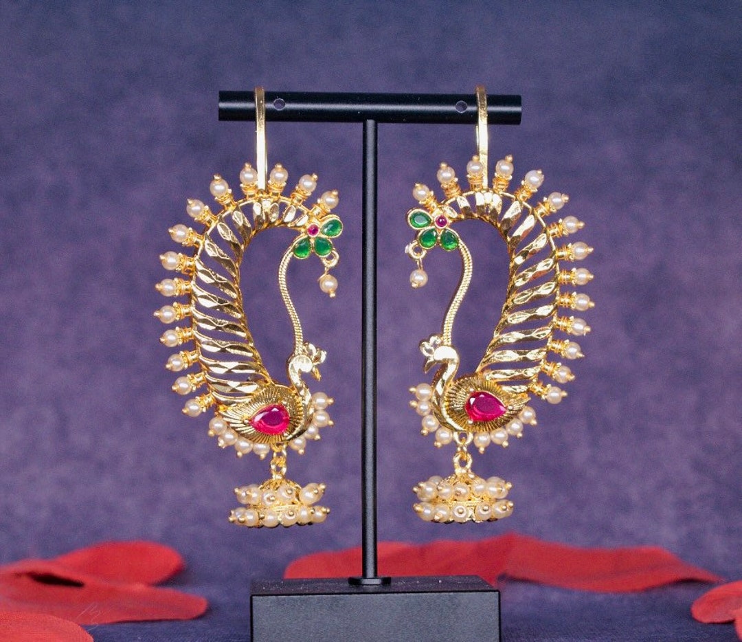 Beautiful Temple Jewelry - Ear Cuff Earrings / Jhumka Set - Etsy