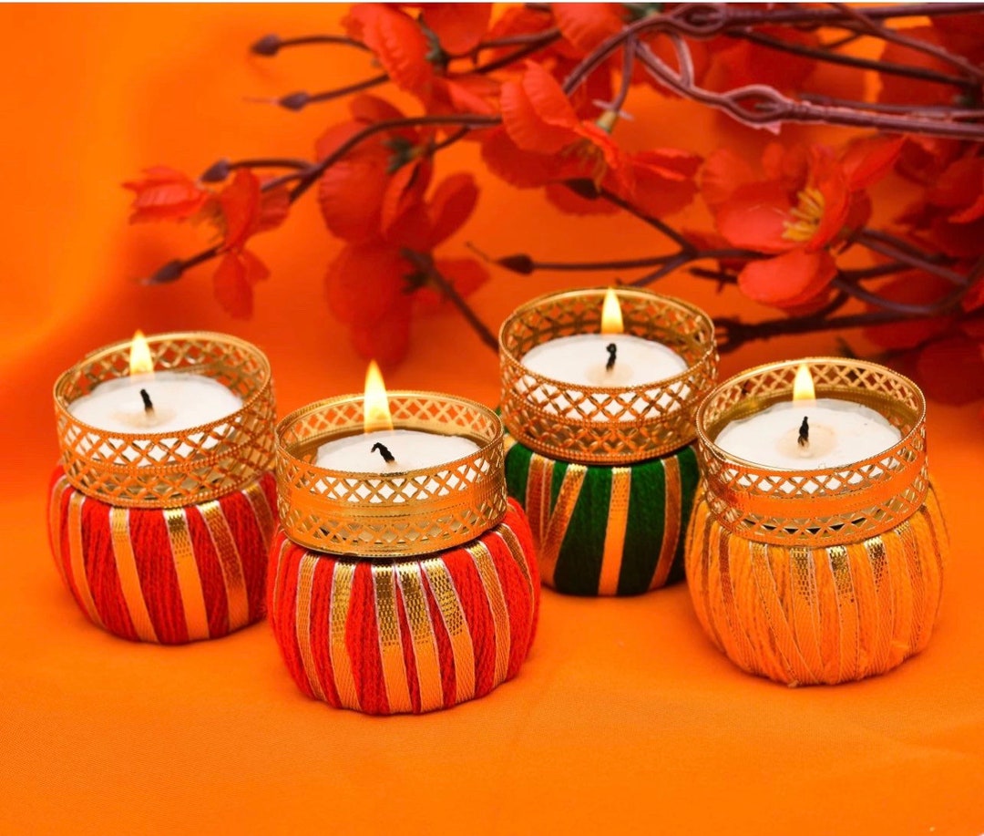 Set of 4 Diwali Damru / Matki Tea Light Candle Holders (random Colors ...