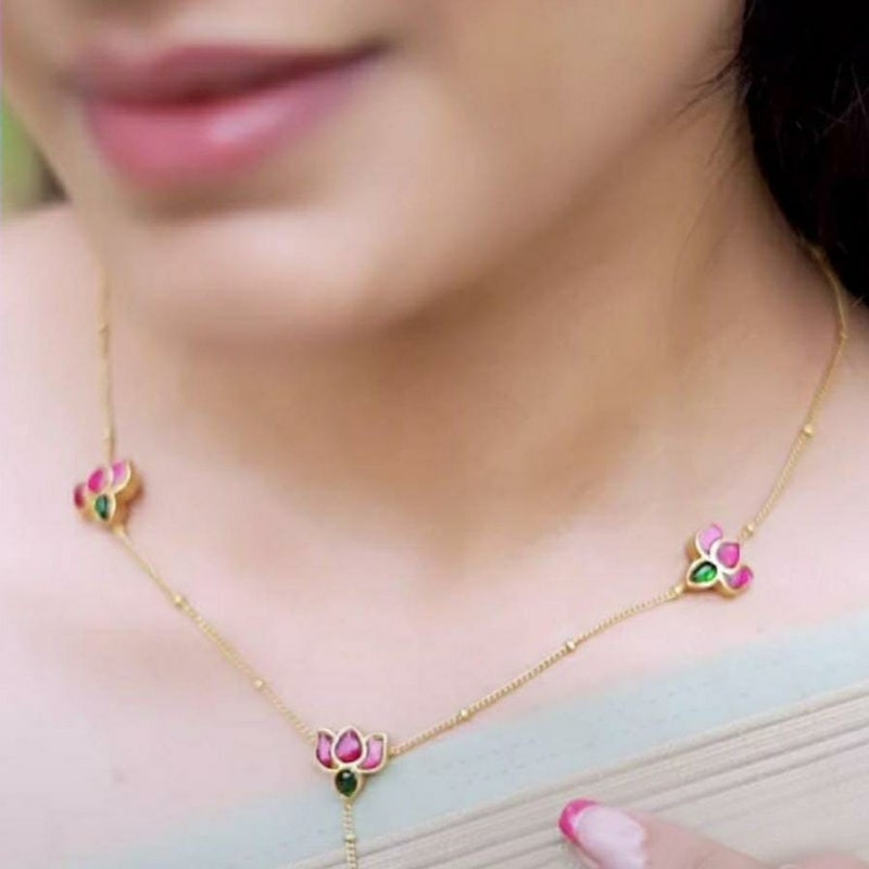 Jadau Lotus Necklace Set - Etsy
