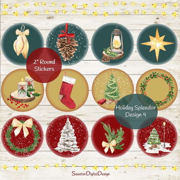 Printable Round Christmas Stickers - Etsy