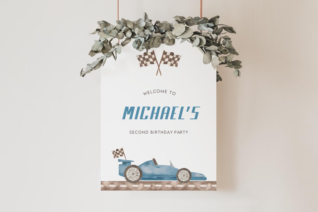 Editable Race Car Birthday Welcome Sign – Boys Race Party Decor – Red ...