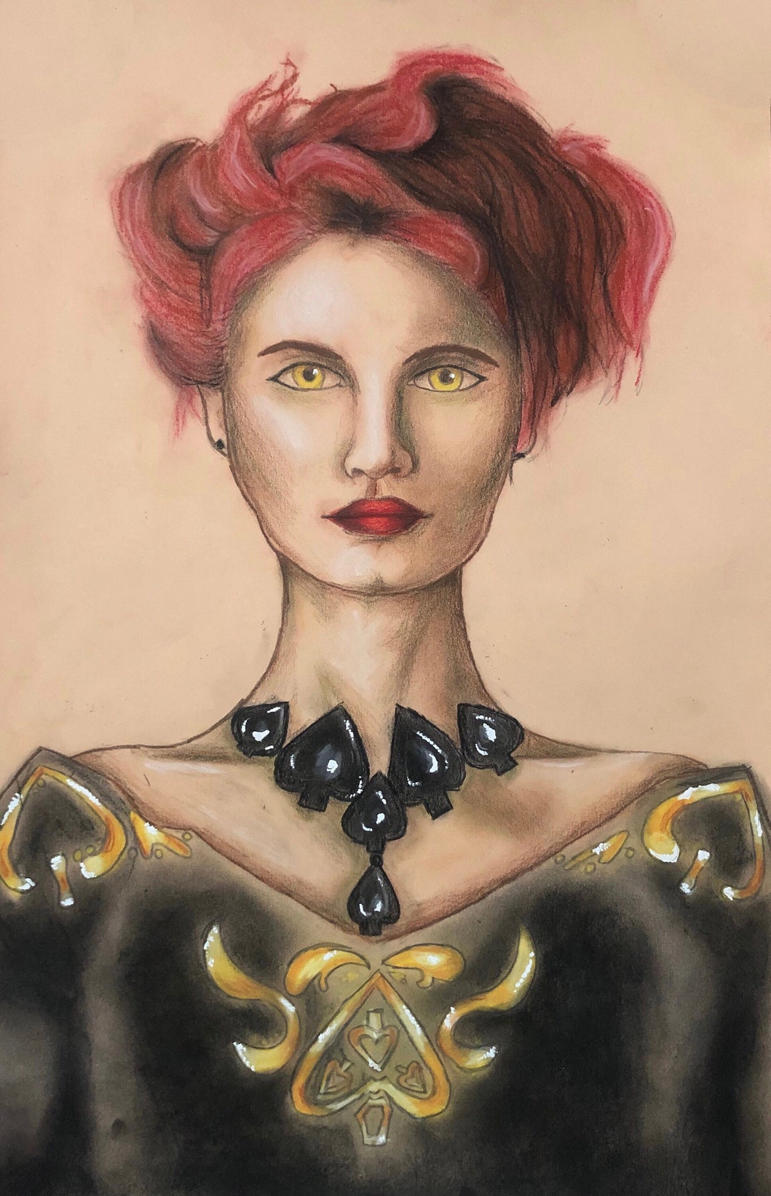 Queen of Spades Chalk Pastel/colored Pencil Portrait - Etsy