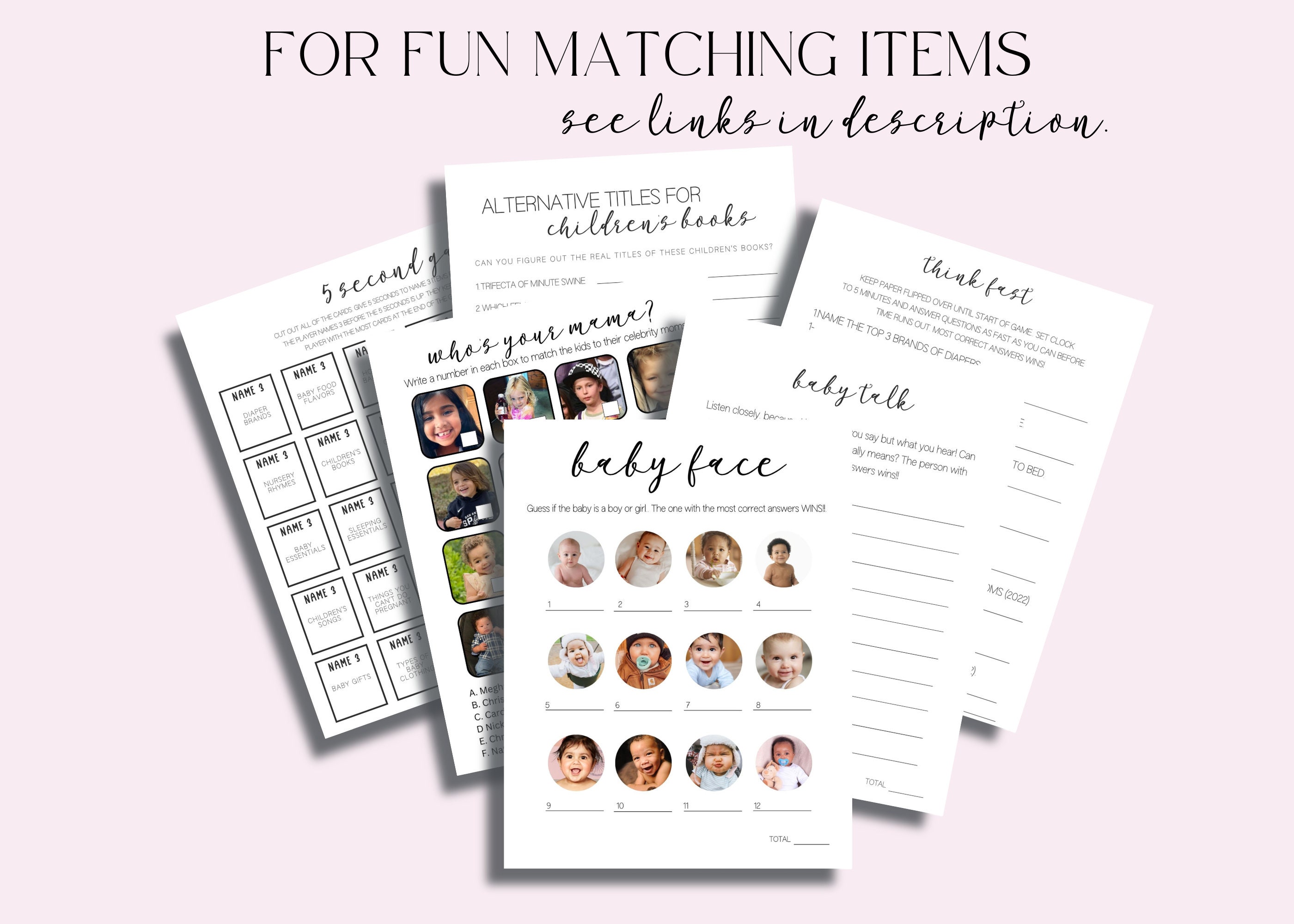 KLEO Baby Face Game, Baby Shower Game, Modern Minimalist Game ...