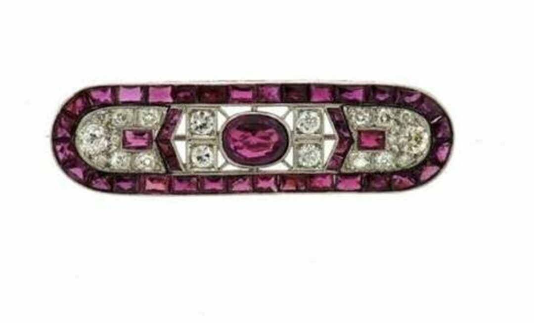 Ruby & Diamond Art Deco Style Brooch, Vintage Gemstone Brooch for Women ...