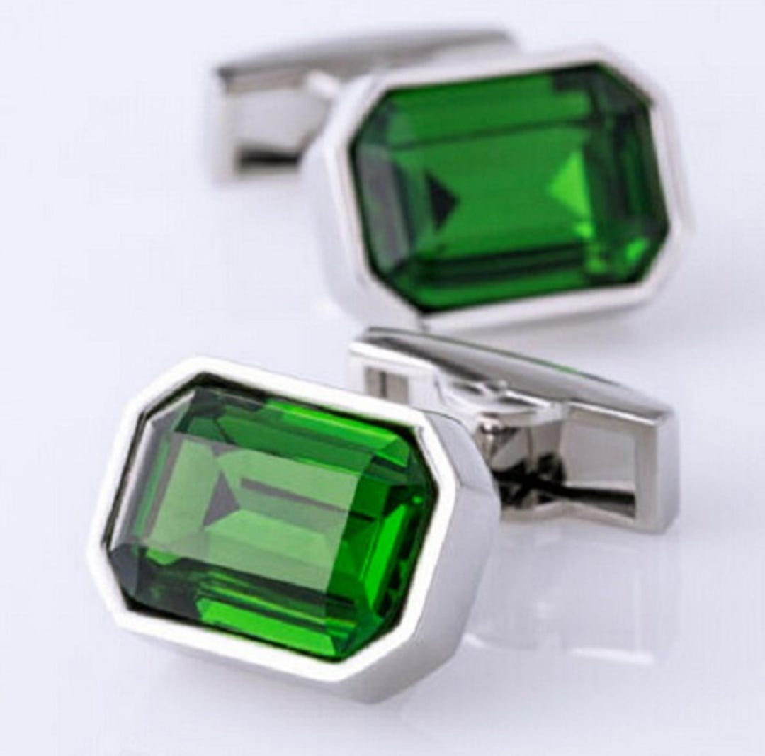 Bezel Set Gemstone Cufflink, East West Solitaire Cufflink, Green ...