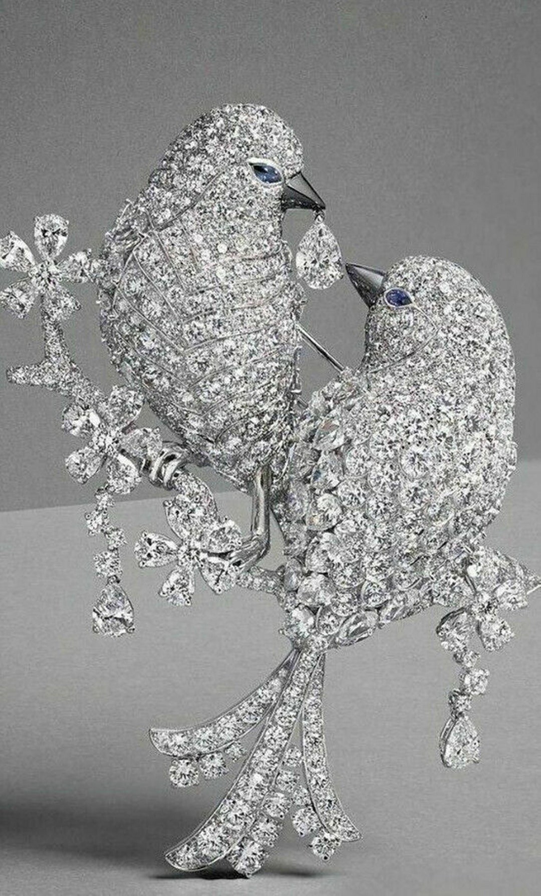 Amazing Couple Birds Brooch, Pear and Round Cut Diamond Cocktail Love ...