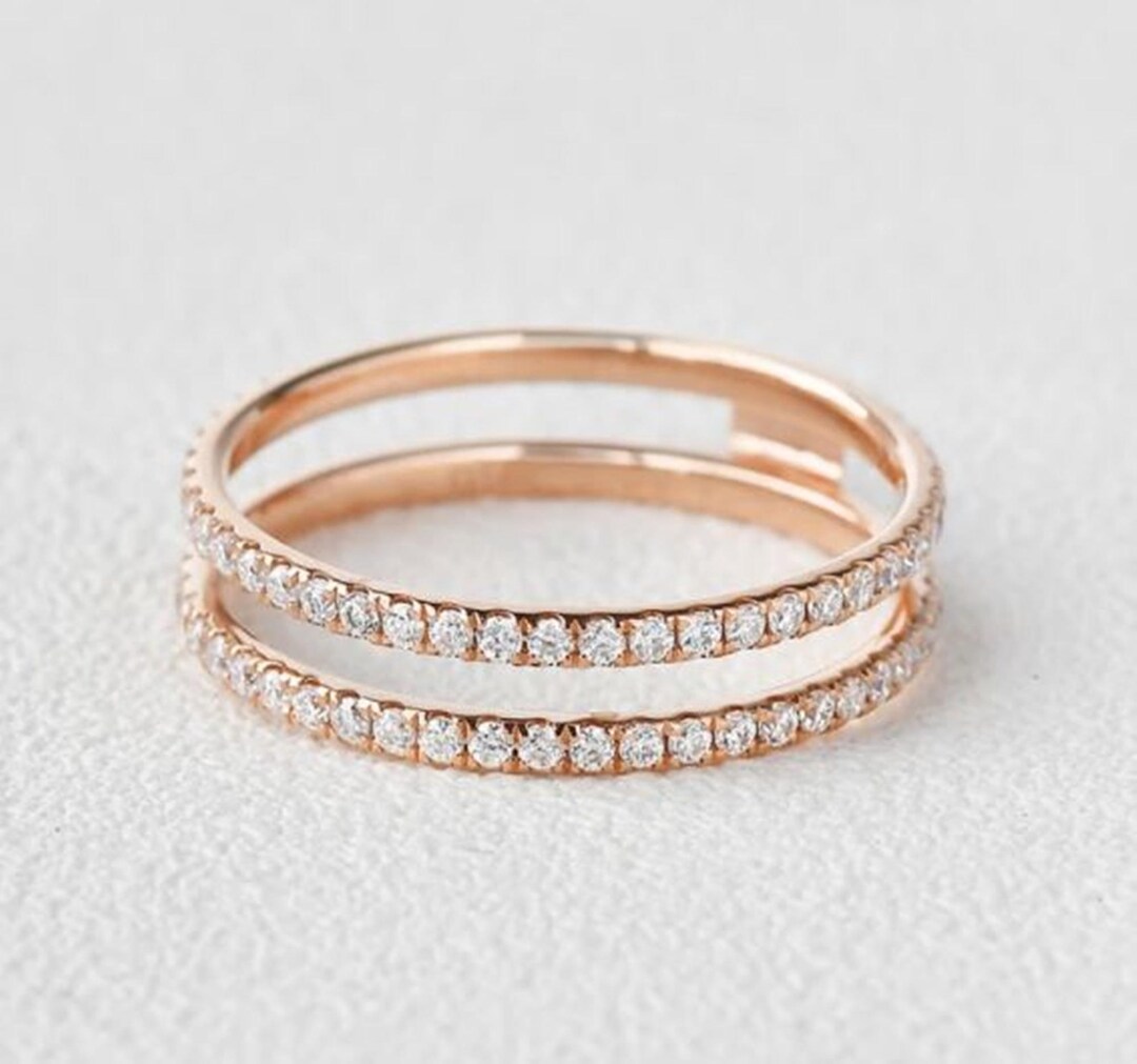 14K Rose Gold Enhancer Guard Band, Round Cut Moissanite Diamond Wedding ...