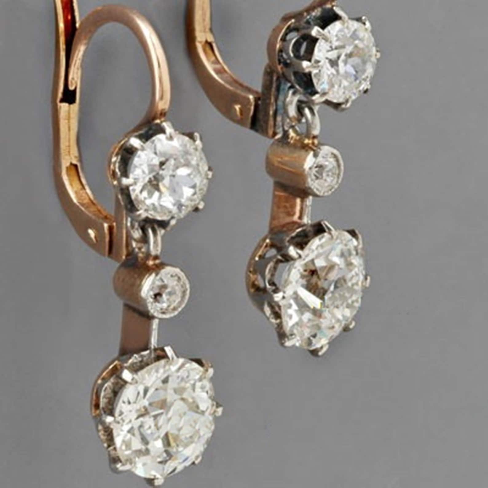 Three Stone Lever Back Earring Drop Dangle Earring for Women | Etsy