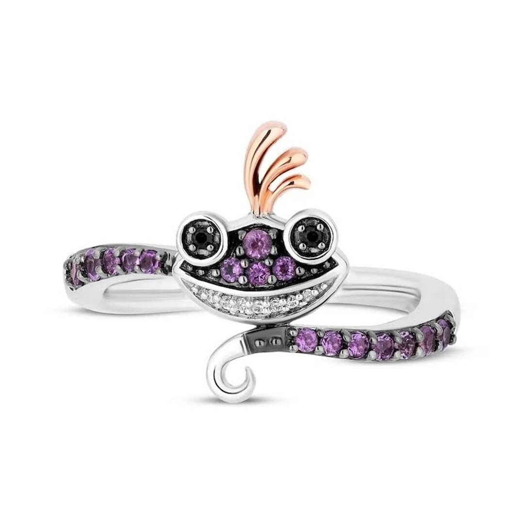 Two Tone Monster "randall Boggs" Ring, Amethyst & Black Round CZ Stone ...