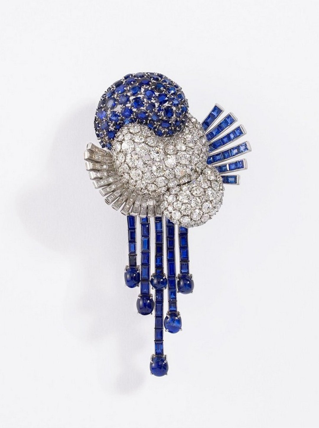 Sapphire and White Diamond Brooch, Circa 1938 Antique CZ Stone ...