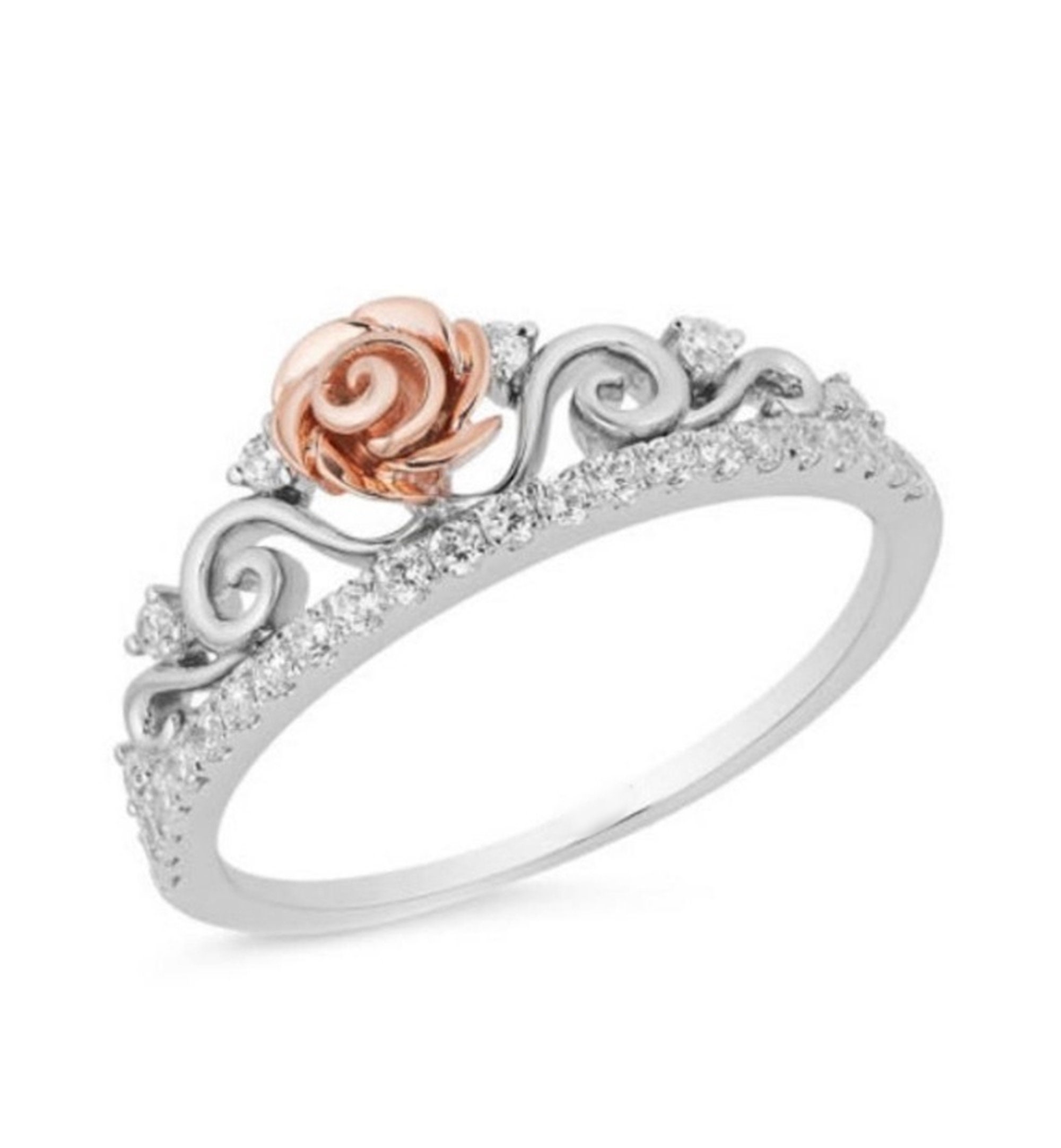 Rose Flower Inspire Ring, Crown Enchanted Ring, Round Cut CZ or ...