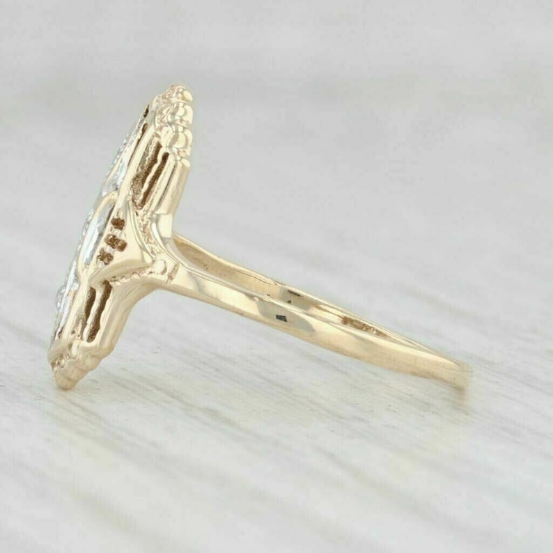 Three Stone Moissanite Diamond Ring, Vintage Style Engagement Ring, Art ...