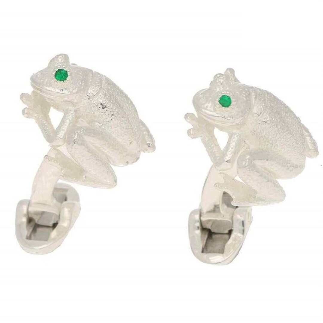 Frog Cufflink for Men, Green Eyes Frog Cufflink, Round CZ Stone ...