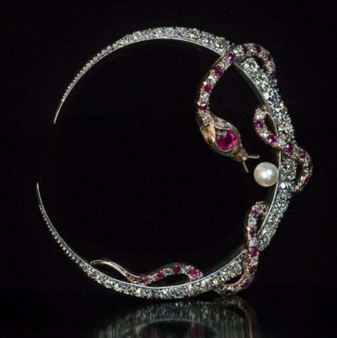 Antique Victorian Serpent Brooch, Ruby Diamond With Pearl Brooch ...