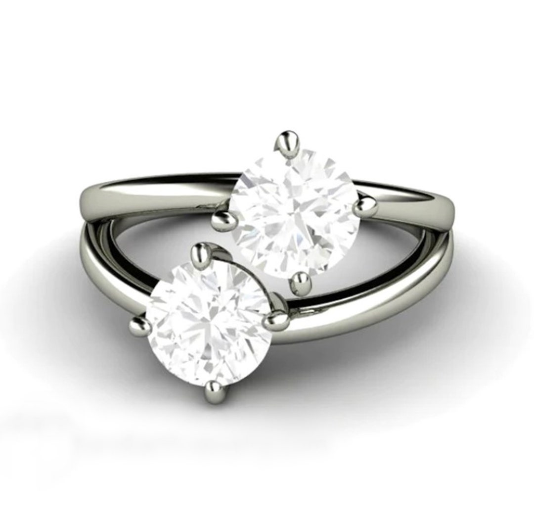 Double Round Moissanite Diamond Ring, Solitaire Engagement Wedding Ring ...