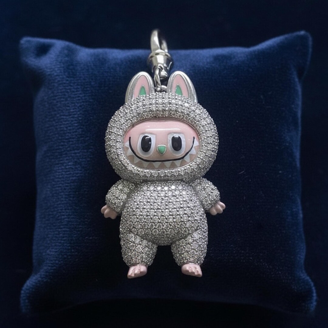 Cute Labubu Monster Pendant, Cartoon Inspire Pendant, Round Moissanite ...