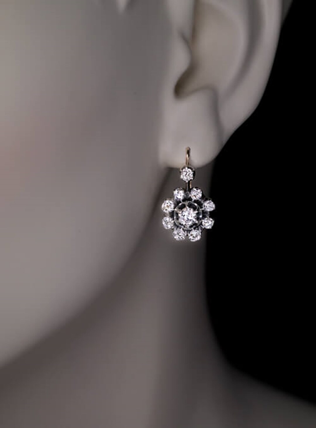 Floral Inspire Earring, Stud Lever Back Earring, Round Moissanite ...