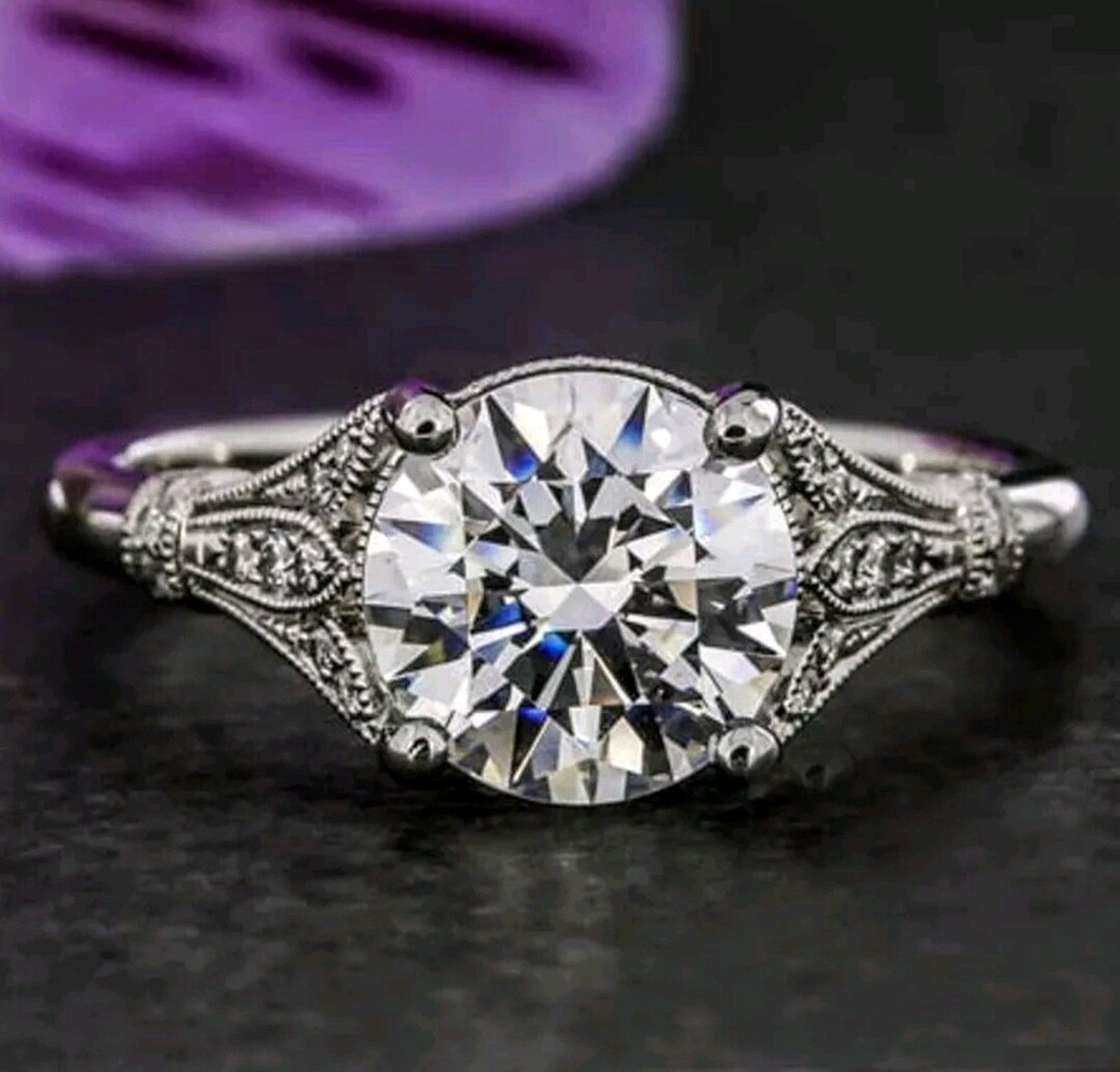 Engagement Proposal Ring, Wedding Anniversary Gift Ring, Round Cut CZ ...