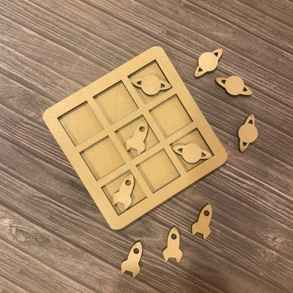 Rockets and Planets Tic Tac Toe Game Wooden Board Game | Etsy