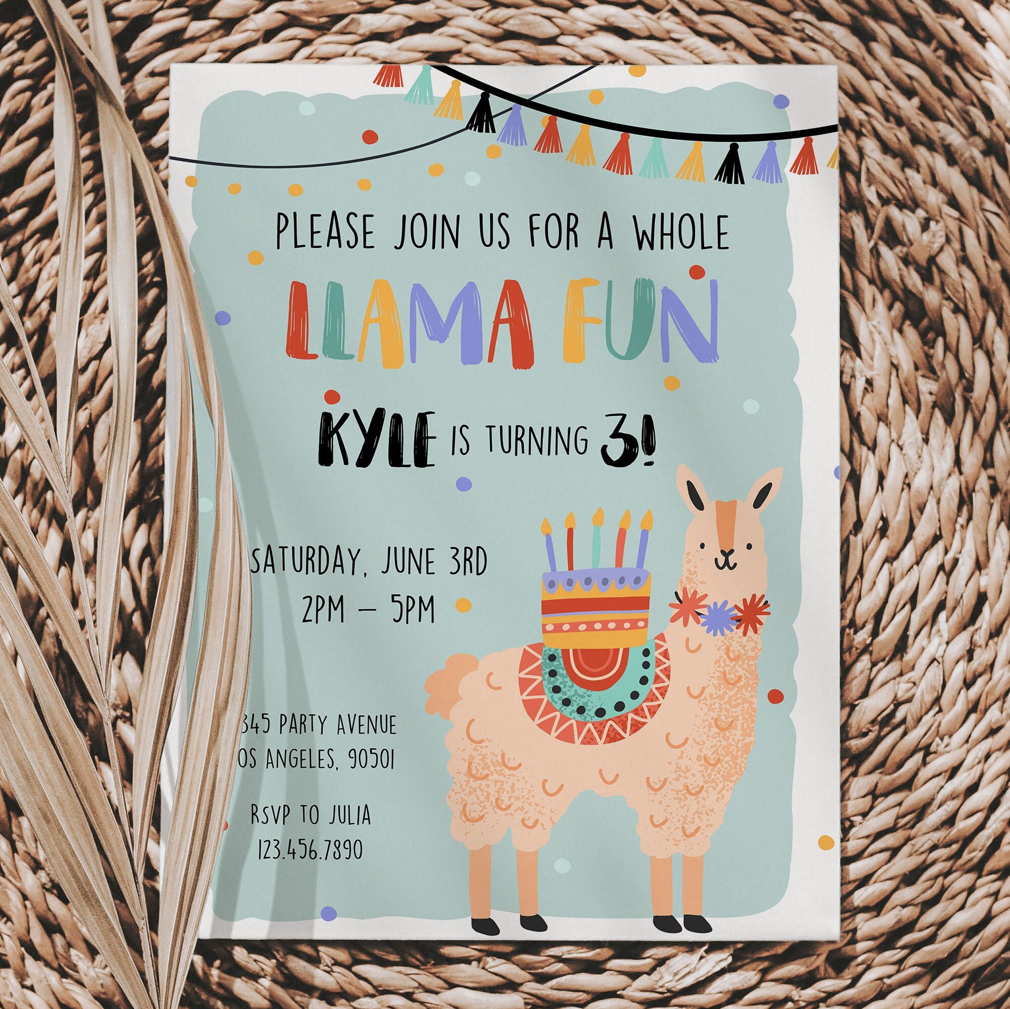 Editable Llama Fiesta Birthday Invite Template Customizable and Fun ...