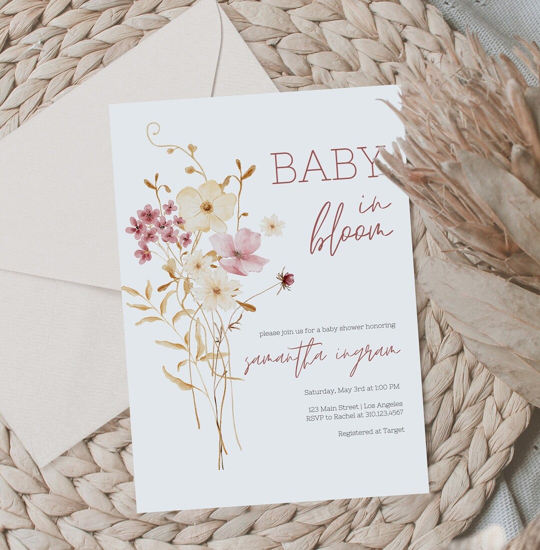 Baby in Bloom Baby Shower Invitation, Garden Baby Shower, Editable Baby ...