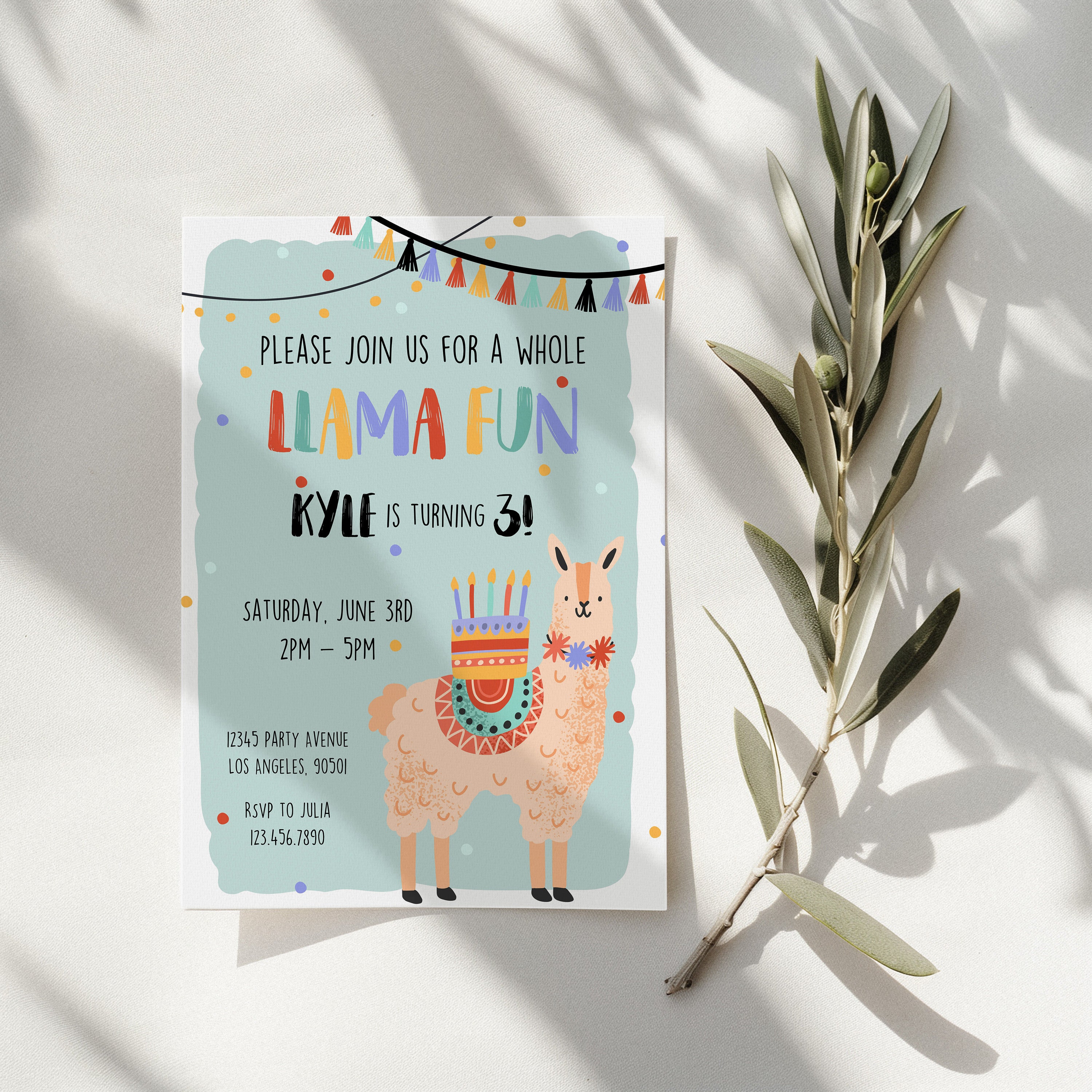 Editable Llama Fiesta Birthday Invite Template Customizable and Fun ...