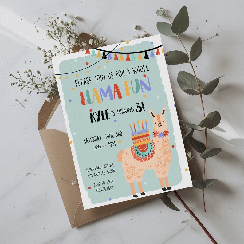 Editable Llama Fiesta Birthday Invite Template Customizable and Fun ...
