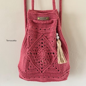 Crochet Drawstring Backpack, Granny Square Backpack, Crochet Tote - Etsy