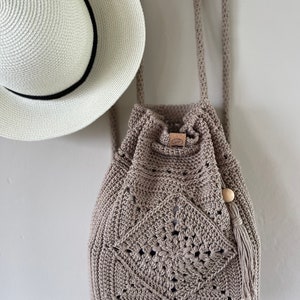 Crochet Drawstring Backpack, Granny Square Backpack, Crochet Tote - Etsy
