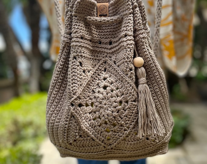 Crochet Drawstring Backpack, Granny Square Backpack, Crochet Tote - Etsy