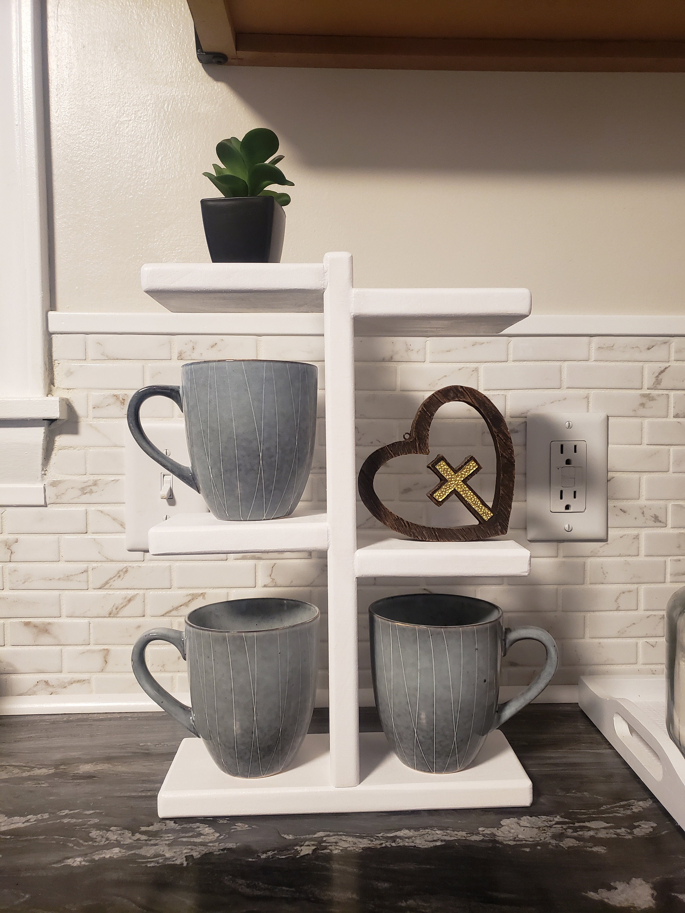 Wooden Mug Stand | Rustic Display Shelf | Tiered Cup Holder - Etsy