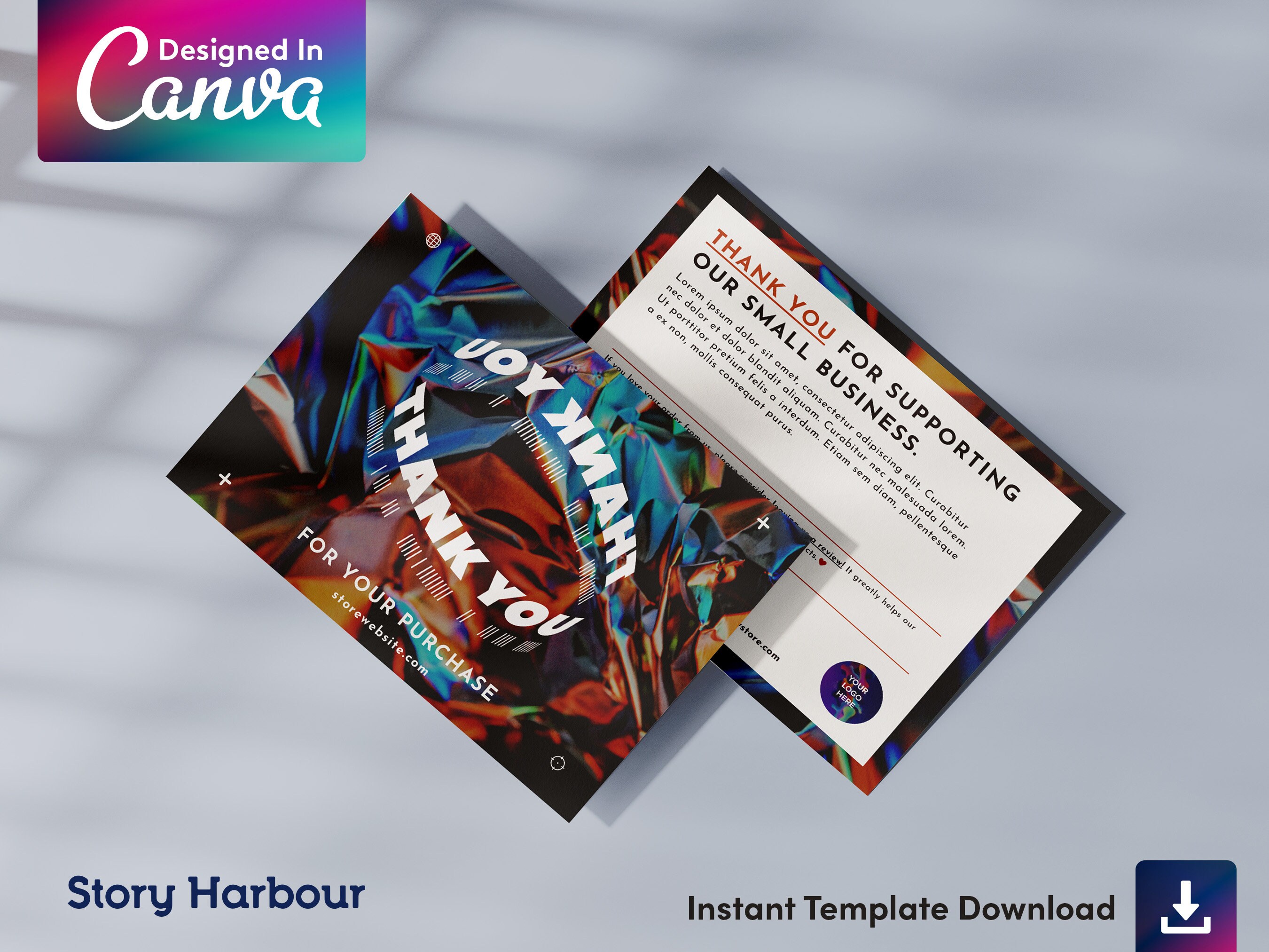 Holographic Thank You Postcard Canva Template, Business Card Template ...