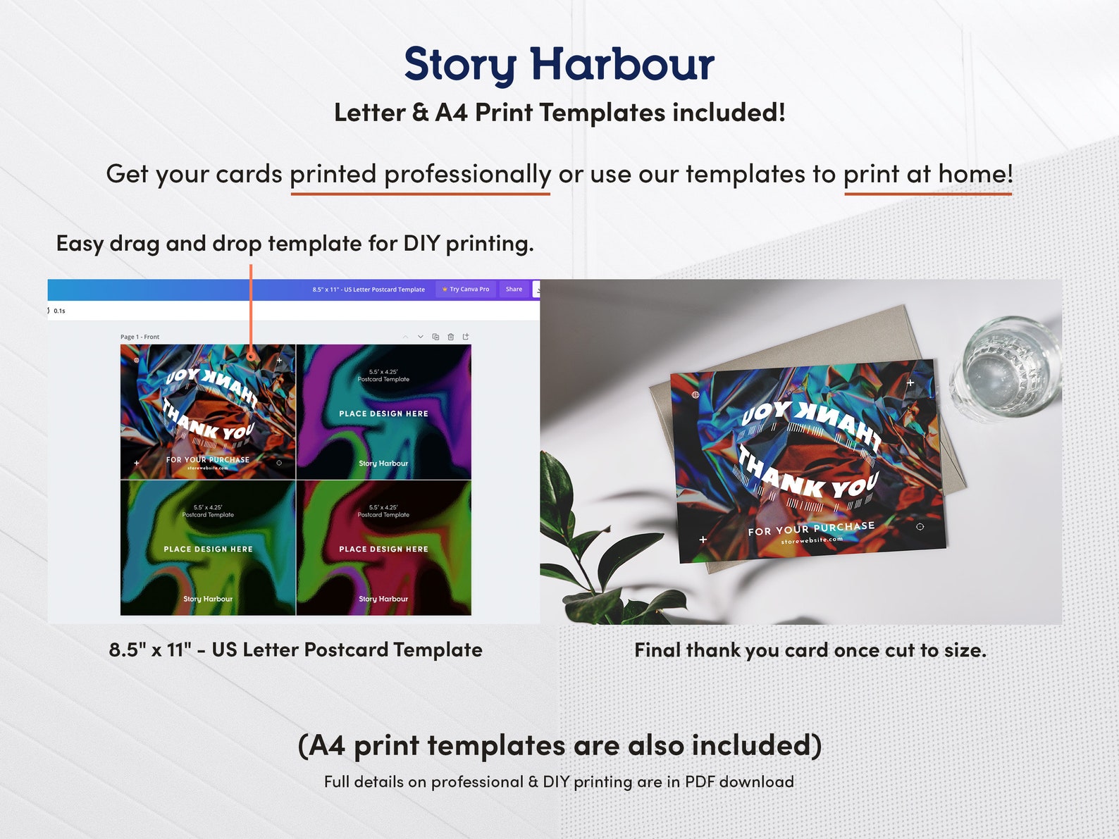 Modern Thank You Holographic Postcard Canva Template, Instant Digital ...