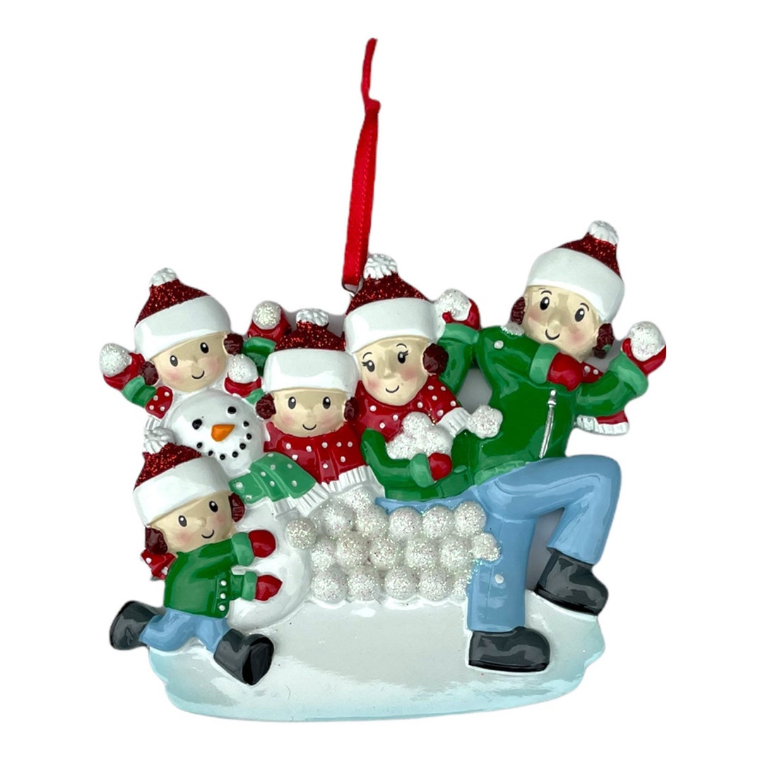 Personalized Snowball Fight Family of 5 Christmas Ornament - Etsy
