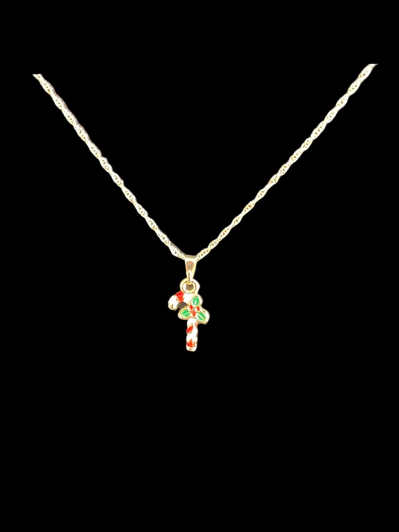 CANDY CANE Necklace Gold Plated With Chain Small Christmas Gift - Etsy