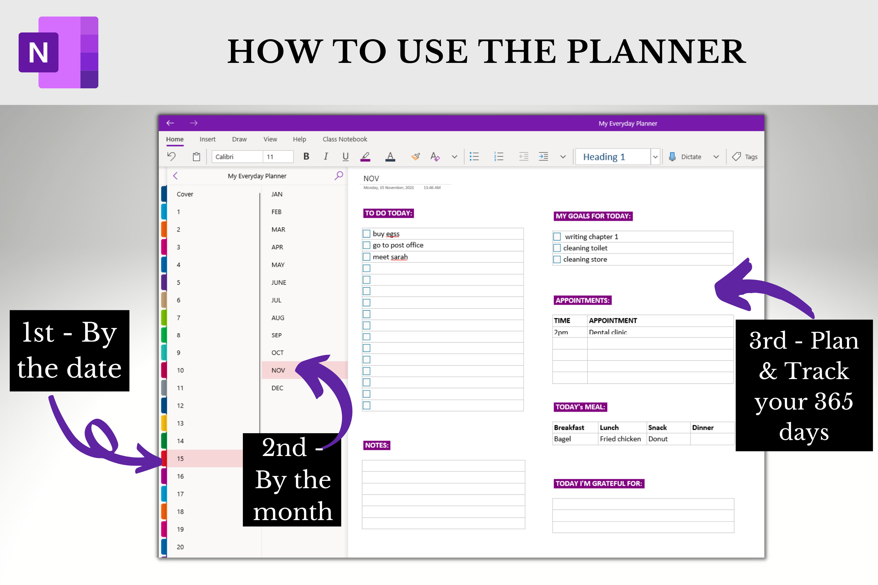 Onenote Daily Planner 365 Days Planner Everyday Planner to - Etsy