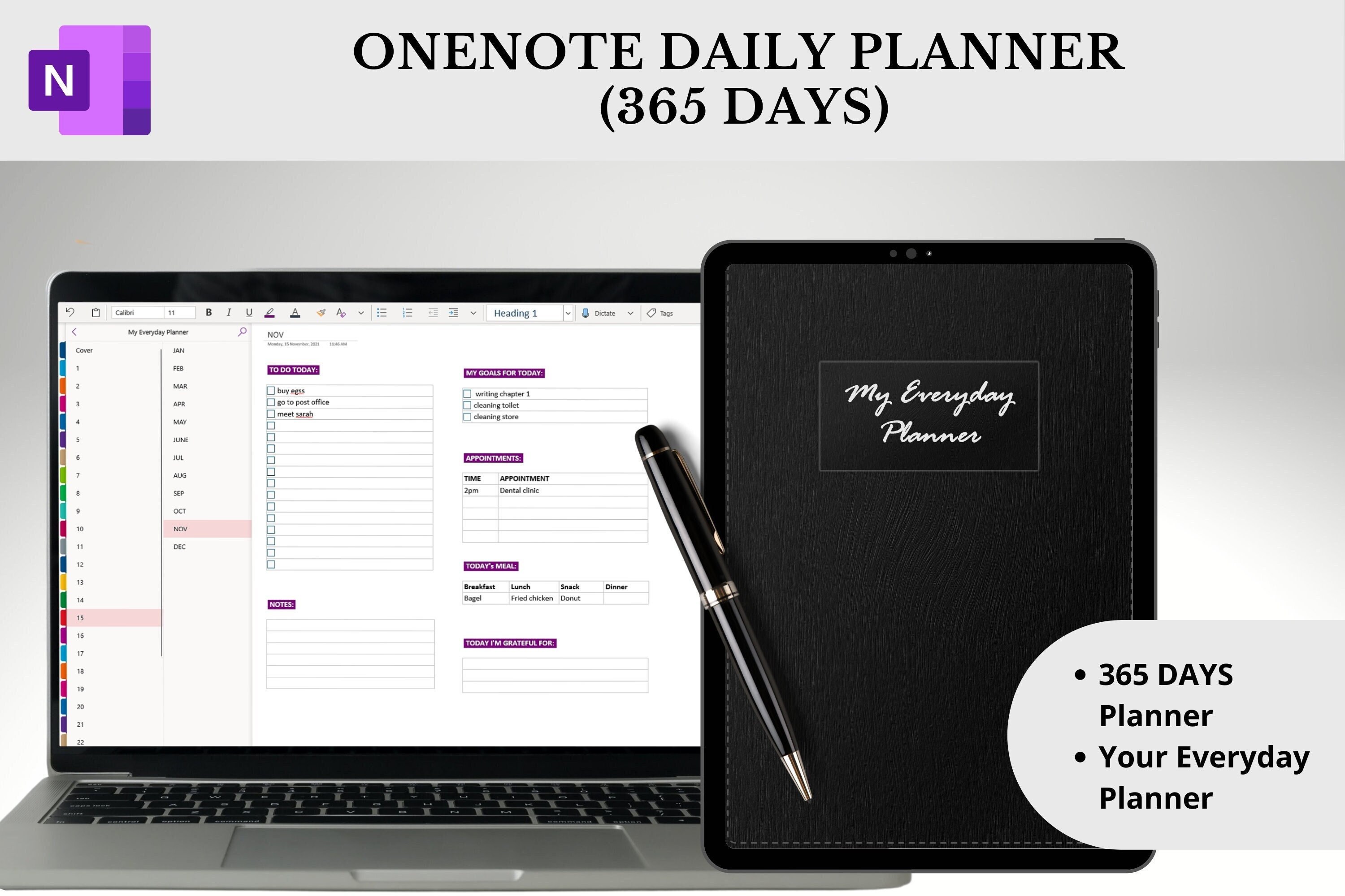 Onenote Daily Planner 365 Days Planner Everyday Planner to - Etsy